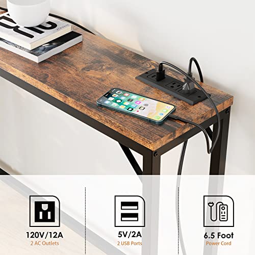 Amyove Console Table with Outlets, Narrow Sofa Table with Charging Station, 39.3" Entryway Table with Storage, Behind Couch Sofa Table for Living Room, Hallway, Foyer, Bedroom-Vintage