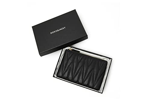 Soft Lambskin Leather Coin Purse Small Quilted RFID Blocking Top Zipper Wallet With Key Chain…