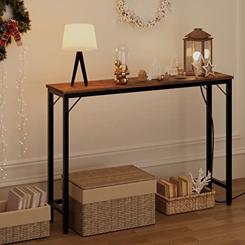 Amyove Console Table with Outlets, Narrow Sofa Table with Charging Station, 39.3" Entryway Table with Storage, Behind Couch Sofa Table for Living Room, Hallway, Foyer, Bedroom-Vintage