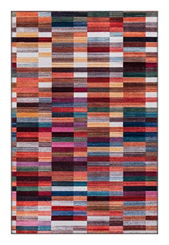 NATOLIA DECOR Area Rug for Bedroom/Kitchen/Hallway/Dining/Living Room Rugs, Geometric/Abstract/Vintage/Oriental Rug, Machine Washable, Pet Friendly, Non Slip, Small 3x5 Rug, Multicolor