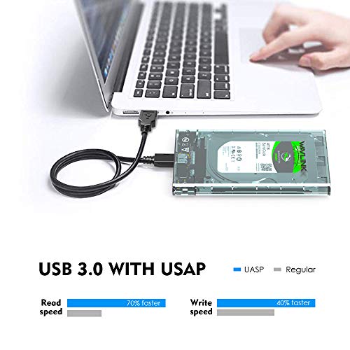 WAVLINK 2.5-Inch SATA to USB 3.0 External Hard Drive Enclosure,Portable Clear Hard Disk Case for 2.5 inch 7mm 9.5mm SATA HDD SSD, Support UASP & 2TB Drives, Tool-Free Design - Clear