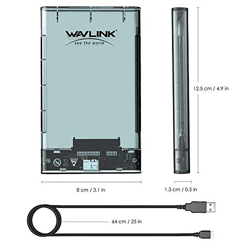 WAVLINK 2.5-Inch SATA to USB 3.0 External Hard Drive Enclosure,Portable Clear Hard Disk Case for 2.5 inch 7mm 9.5mm SATA HDD SSD, Support UASP & 2TB Drives, Tool-Free Design - Clear