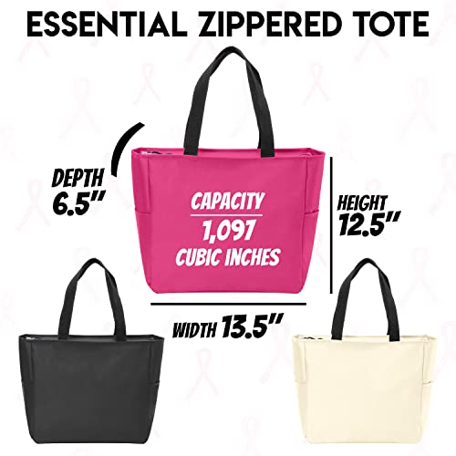 Personalized Breast Cancer Awareness Zippered Tote Bag - Breast Cancer Survivor Gifts for Women - Black
