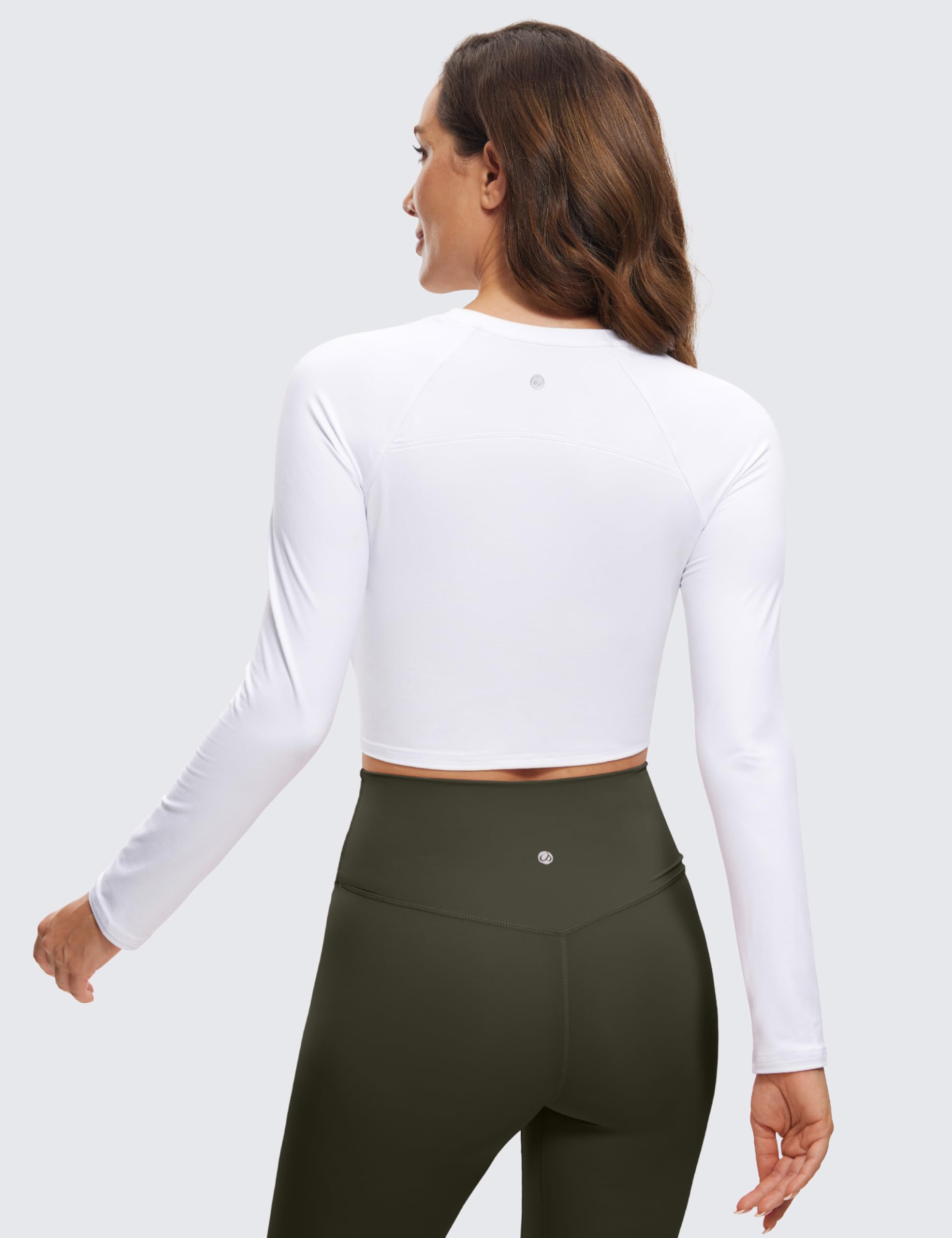 CRZ YOGA Womens Long Sleeve Crop Workout Tops Athletic Yoga Running Cropped Tops Slim Fit Gym Shirts White Medium