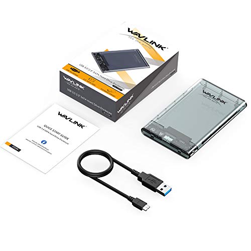 WAVLINK 2.5-Inch SATA to USB 3.0 External Hard Drive Enclosure,Portable Clear Hard Disk Case for 2.5 inch 7mm 9.5mm SATA HDD SSD, Support UASP & 2TB Drives, Tool-Free Design - Clear