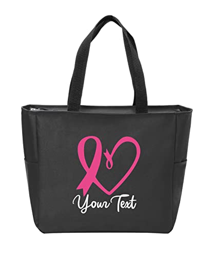 Personalized Breast Cancer Awareness Zippered Tote Bag - Breast Cancer Survivor Gifts for Women - Black