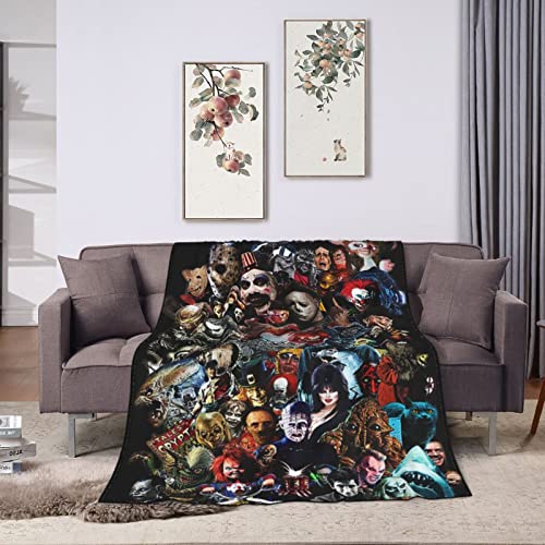 Halloween Horror Movies Throw Blanket Super Soft Flannel Air Conditioning Blanket for Couch Sofa Chair Office Travelling Camping Gift in All Seasons,50×40inch