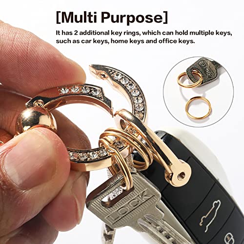 VAGURFO Leather Car Keychain,Key Fob Keychain Holder with 3 Keyrings, Anti-lost D-ring and Bling Metal Clip (Black)