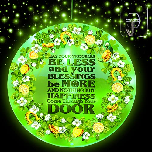 Capoda St. Patrick's Day Hanging Window Light Shamrock Decorations Irish May Your Blessing Light up Decor St. Patrick's Day Religious Christian Plaque Lucky Wishes Sign for Home Door Wall(Shamrock)