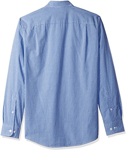 Amazon Essentials Men's Slim-Fit Long-Sleeve Poplin Shirt, Blue Gingham, Large