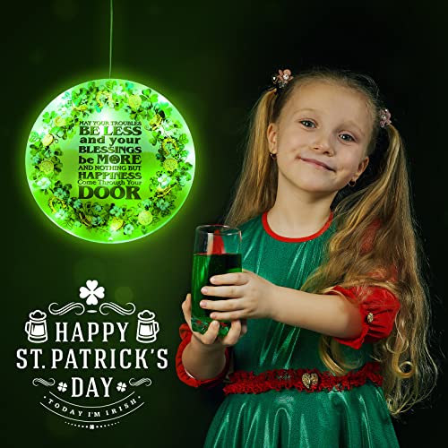 Capoda St. Patrick's Day Hanging Window Light Shamrock Decorations Irish May Your Blessing Light up Decor St. Patrick's Day Religious Christian Plaque Lucky Wishes Sign for Home Door Wall(Shamrock)
