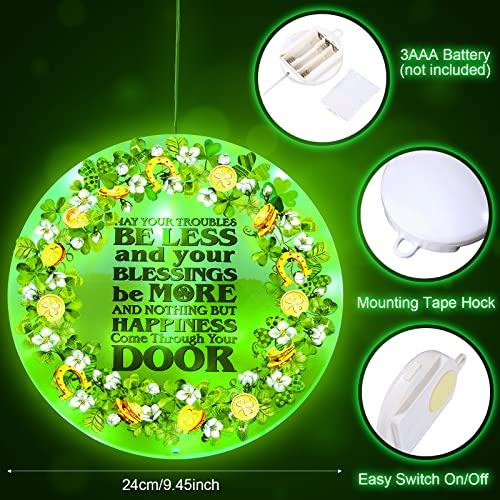 Capoda St. Patrick's Day Hanging Window Light Shamrock Decorations Irish May Your Blessing Light up Decor St. Patrick's Day Religious Christian Plaque Lucky Wishes Sign for Home Door Wall(Shamrock)