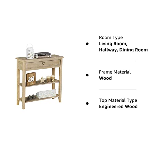 Wnutrees Console Sofa Table with Drawers, 3-Tier Farmhouse Entryway End Table with Open Storage Shelves, Accent Side Table for Hallway Living Room Bedroom, Wooden Top, Handcrafted Finish (Natural)