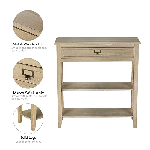 Wnutrees Console Sofa Table with Drawers, 3-Tier Farmhouse Entryway End Table with Open Storage Shelves, Accent Side Table for Hallway Living Room Bedroom, Wooden Top, Handcrafted Finish (Natural)