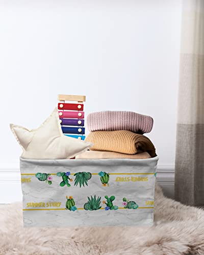 Storage Bins Marble Texture Oasis Cactus Storage Box Foldable Storage Basket for Shelves Storage Cubes Bin for Organizing Closet Nursery Toy Organizers with Handles