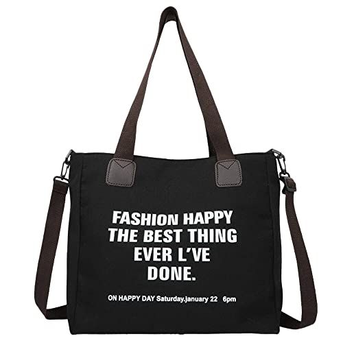 JBB Canvas Tote Bag for Women Trendy Shoulder Bag Large Capacity Tote Bag for Travel School Work Crossbody Bag Black