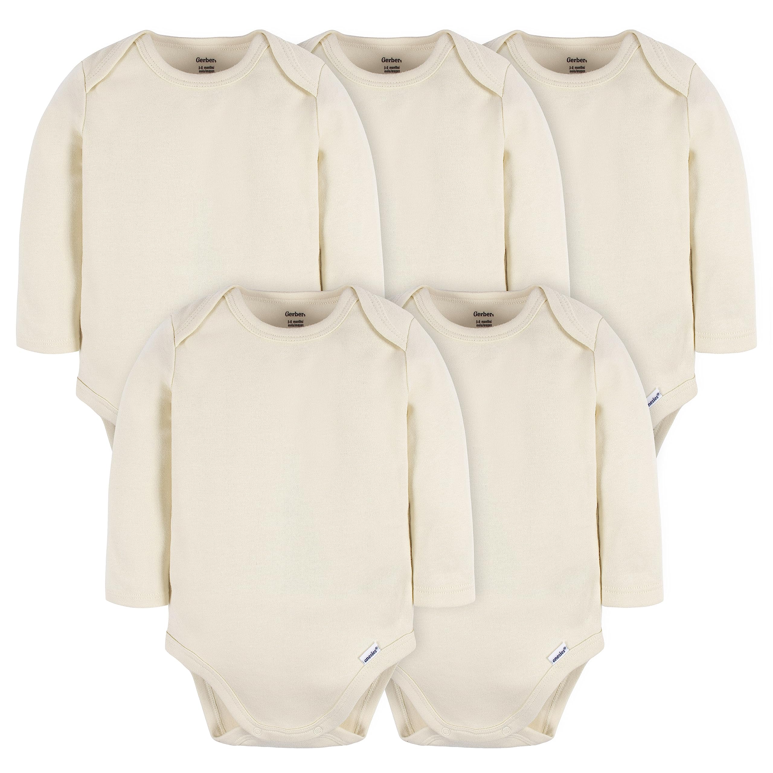 Gerber Unisex Baby Long Sleeve Solid Onesies Multi-Pack Interlock 180 GSM, Natural