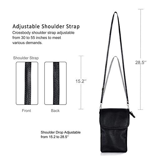 Belfen Crossbody Bags for Women, Small Leather Cross body Cell Phone Wallet Purse with Adjustable Strap-Black