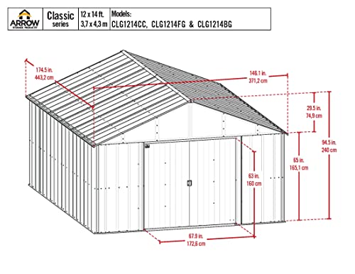 Arrow Sheds Classic 12' x 14' Outdoor Padlockable Steel Storage Shed Building, Charcoal