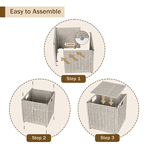 AELS Woven Baskets for Storage, Natural Hand-woven Storage Baskets for Organizing, Cubby Cubes Storage Bins for Shelves, 11" Modern Farmhouse Square Storage Cubes with Handles, Light Gray, 2 Pack