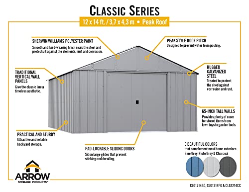Arrow Sheds Classic 12' x 14' Outdoor Padlockable Steel Storage Shed Building, Charcoal