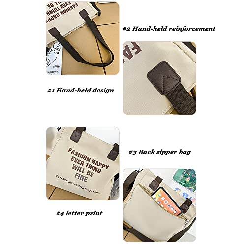 JBB Canvas Tote Bag for Women Trendy Shoulder Bag Large Capacity Tote Bag for Travel School Work Crossbody Bag Black