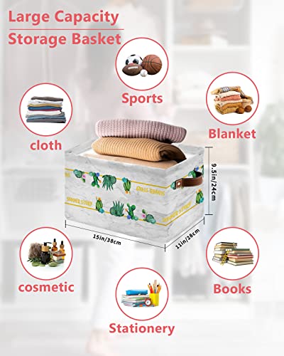 Storage Bins Marble Texture Oasis Cactus Storage Box Foldable Storage Basket for Shelves Storage Cubes Bin for Organizing Closet Nursery Toy Organizers with Handles