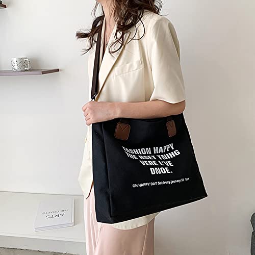 JBB Canvas Tote Bag for Women Trendy Shoulder Bag Large Capacity Tote Bag for Travel School Work Crossbody Bag Black