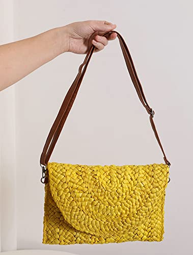 Solyinne Womens Woven Straw Clutch Bags Crossbody Shoulder Bag Straw Bag Satchel Purses Evening Envelope Wallet