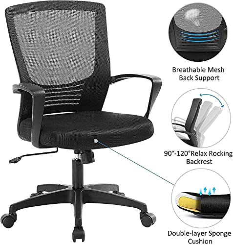 ANACCI Office Chair, Desk Chair with Rocking Back, Mid-Back Mesh Computer Chair with Adjustable Height, Drafting Chair Home Office