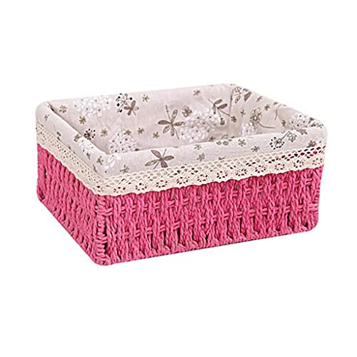N/A Hand-woven Rattan Desktop Sundry Snacks Storage Basket Fabric Rattan Cosmetics Household Storage Basket (Color : D, Size : 26.5 * 20.5 * 12cm)