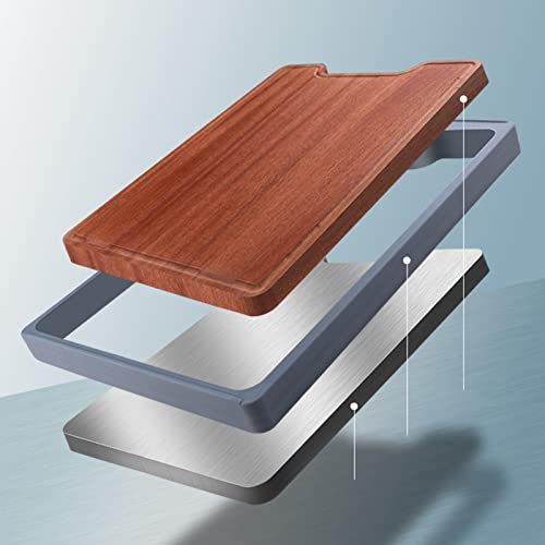 GULRUH Wood Cutting Boards for Kitchen, Household Stainless Steel Cutting Board, Double Solid Wood Chopping Board, Black Ebony Chopping Board in The Kitchen