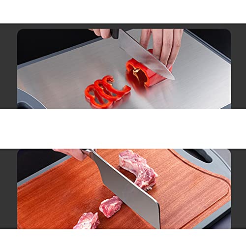 GULRUH Wood Cutting Boards for Kitchen, Household Stainless Steel Cutting Board, Double Solid Wood Chopping Board, Black Ebony Chopping Board in The Kitchen