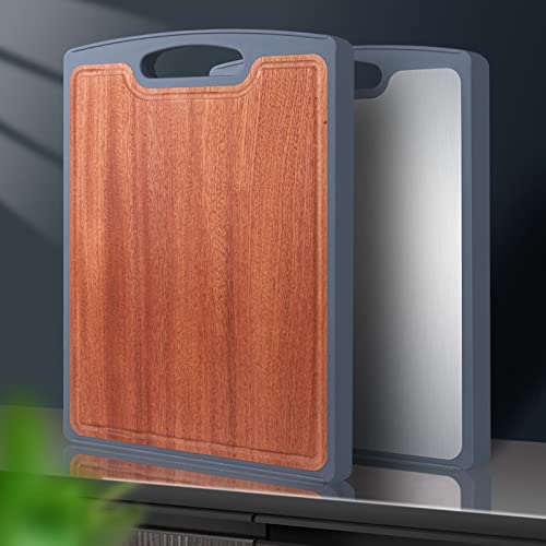GULRUH Wood Cutting Boards for Kitchen, Household Stainless Steel Cutting Board, Double Solid Wood Chopping Board, Black Ebony Chopping Board in The Kitchen