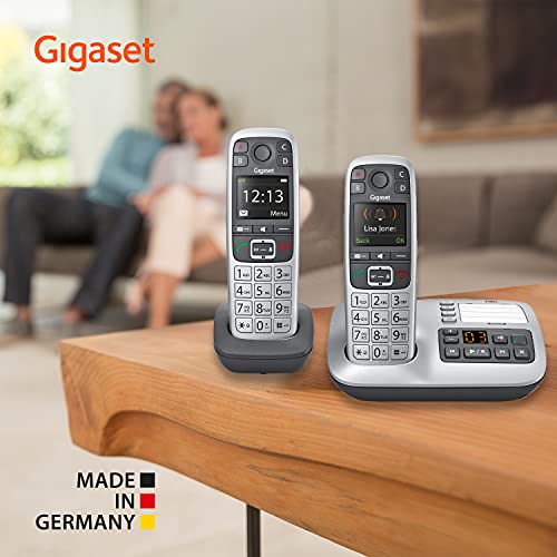 Gigaset E560A Duo – Two Cordless Phones, Made in Germany - SOS-Function, Answering Machine, 2 Handsets, Extra Large Keys and Loud Volume (Platinum, Pack of 2)