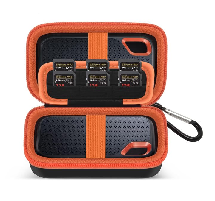 Case Compatible with SanDisk Extreme Pro/for SanDisk Portable SSD 1TB 2TB 4TB 500GB External Solid State Drive, Travel Storage Holder Bag for 2 SSD and Memory Card SD Card -Orange (Box Only)