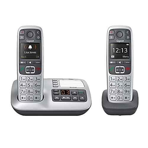 Gigaset E560A Duo – Two Cordless Phones, Made in Germany - SOS-Function, Answering Machine, 2 Handsets, Extra Large Keys and Loud Volume (Platinum, Pack of 2)