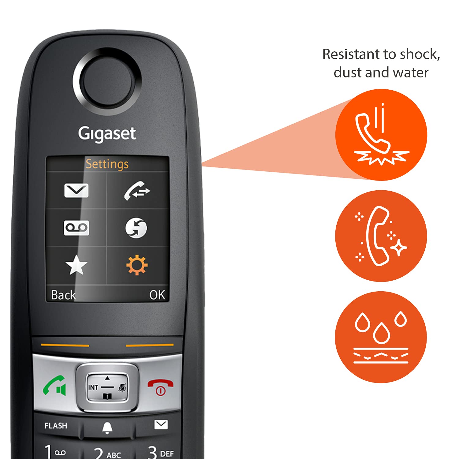 Gigaset E630A – Phone with Answering Machine – Water Splash and Dust-Resistant, (IP 65) – Ideal for Craftsmen and Mechanics, Black (Pack of 1)