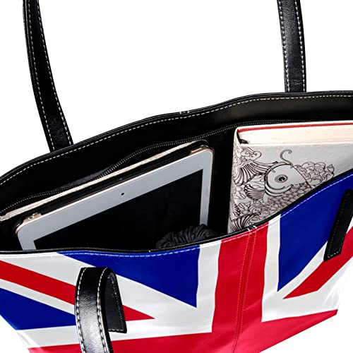 United Kingdom Flag Tote Bag for Women Girls, Leather Shoulder Bag with Inside Pockets, Zip Top Handbags