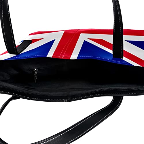 United Kingdom Flag Tote Bag for Women Girls, Leather Shoulder Bag with Inside Pockets, Zip Top Handbags