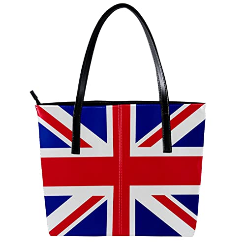 United Kingdom Flag Tote Bag for Women Girls, Leather Shoulder Bag with Inside Pockets, Zip Top Handbags