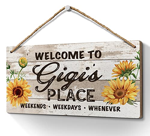 Gigi Gifts for Grandma,Welcome to Gigi's Place Sign 6x12 Inch,Retro Vintage Welcome Sign with Sunflower for Grandma,Front Door Porch Home Decor Gifts for Gigi