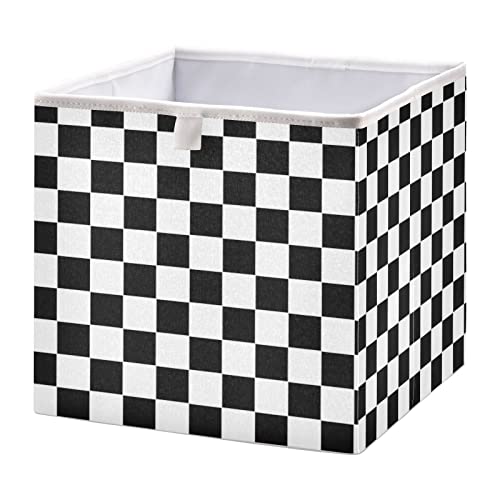 CaTaKu Checkered Racing Flag Cubes Storage Bins 11 inch Collapsible Fabric Storage Baskets Shelves Organizer Foldable Decorative Bedroom Storage Boxes for Organizing Home