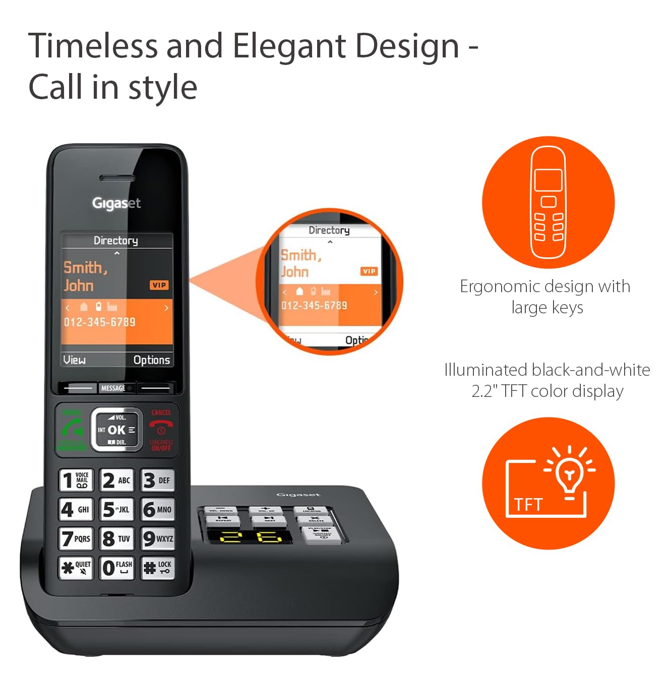 Gigaset Comfort 552A Duo - 2 Cordless Phones - Answering Machine - Made in Germany - Elegant Design - Hands-Free Mode - Comfort Call Protection - Big Phone Book, Titanium-Black