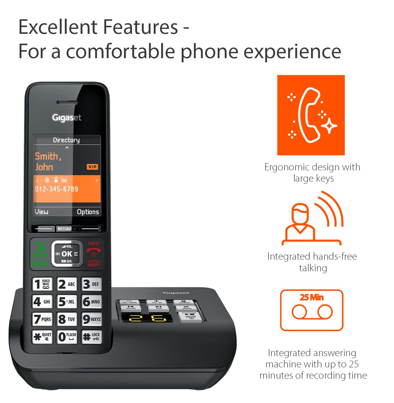 Gigaset Comfort 552A Duo - 2 Cordless Phones - Answering Machine - Made in Germany - Elegant Design - Hands-Free Mode - Comfort Call Protection - Big Phone Book, Titanium-Black