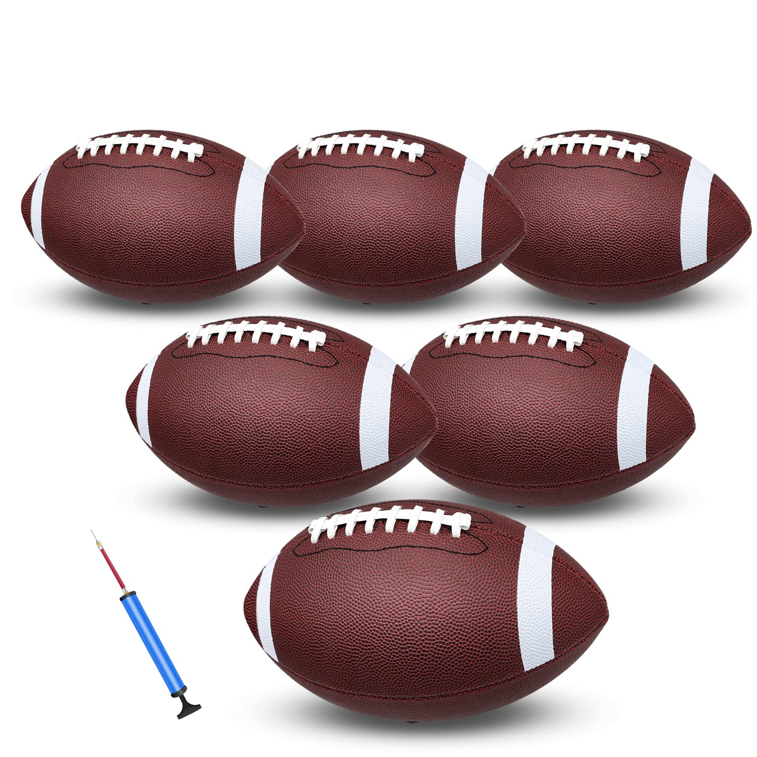 jiaonun 6 Pack Youth Size Football Junior Size Football Inflatable with Pump, Size 6 Footballs 10.5 inch, American Football, Composite Leather Football