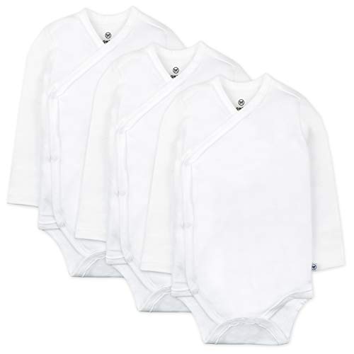 HonestBaby unisex baby 3-pack Organic Cotton Long Sleeve Side-snap Kimono Bodysuits and Toddler T Shirt Set, Bright White, 0-3 Months US