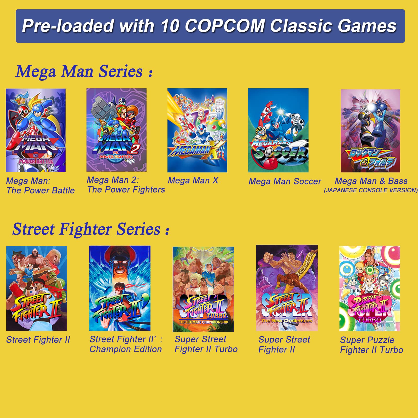 RETRO STATION Capcom Arcade Console, Pre-Loaded with Official Licenced Capcom 5 Street Fighter Series Games and 5 Mega Man Series Games, 8 Inch LCD Monitor and Support HDMI Output to Large Screen