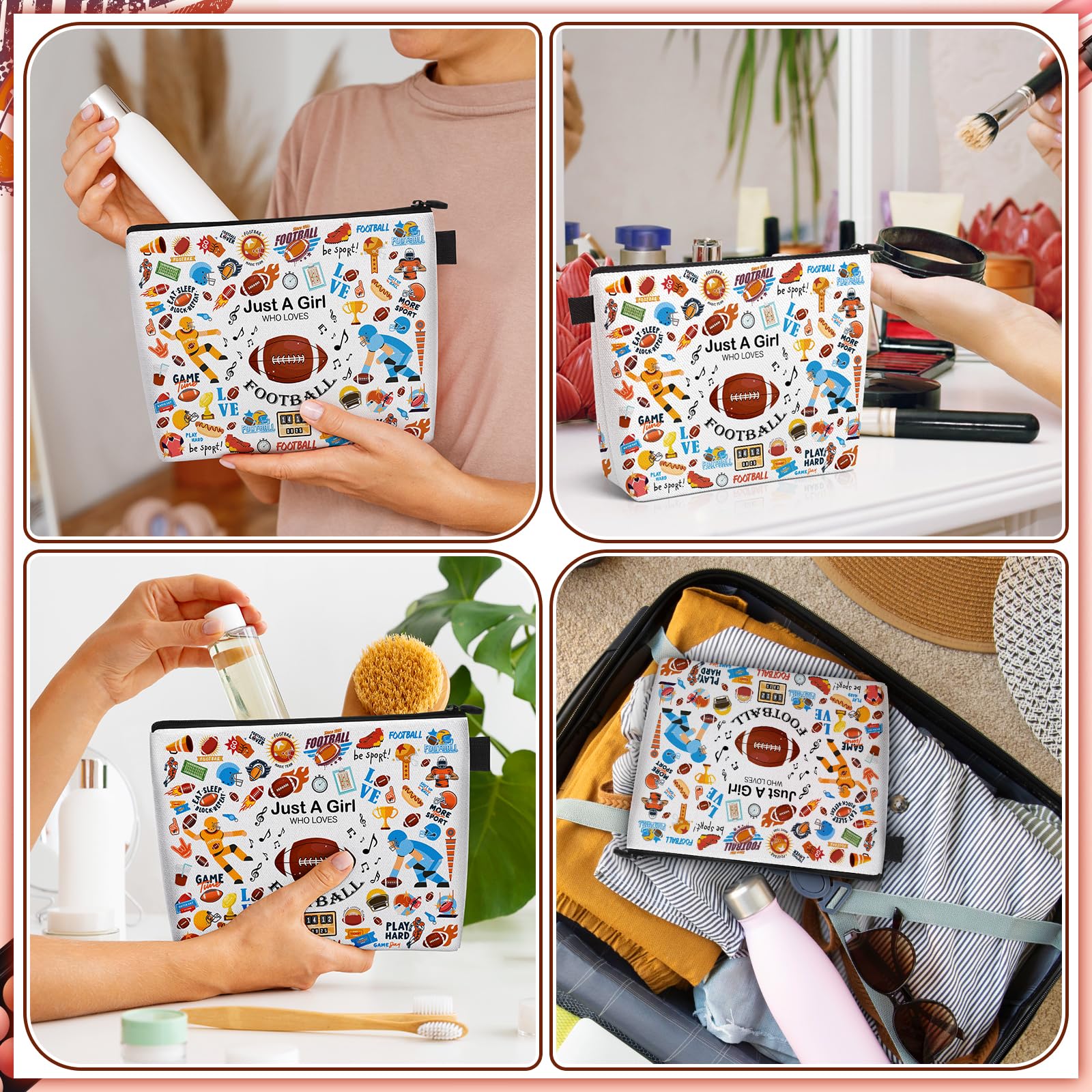 Football Makeup Bag for Teens, Inspirational Canvas Football Cosmetic Bag Pouch Accessories for Players Teams Stuff, Sport Party Favors Birthday Graduation Nurse Gifts for Her Girls Friends Women