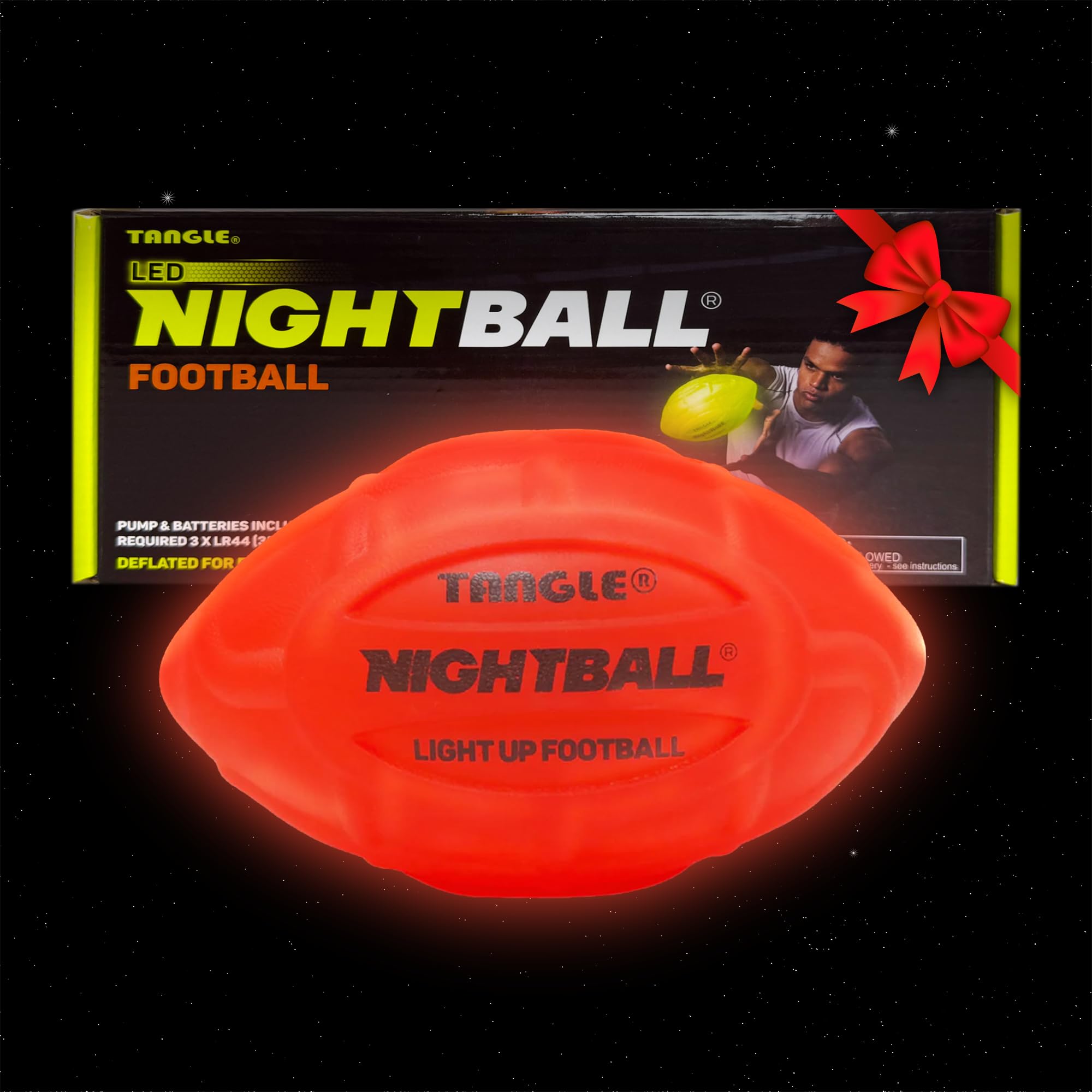 Nightball Tangle Glow in The Dark Inflatable LED Football - Light up Football with Bright LED Lights - Glow Football for Kids and Adults - Ideal Football Gifts for Teen Boys (Red)